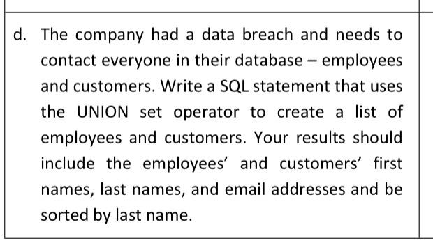 Solved I need Oracle SQL statement for the attached | Chegg.com