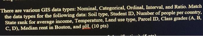 Solved There are various GIS data types: Nominal, | Chegg.com