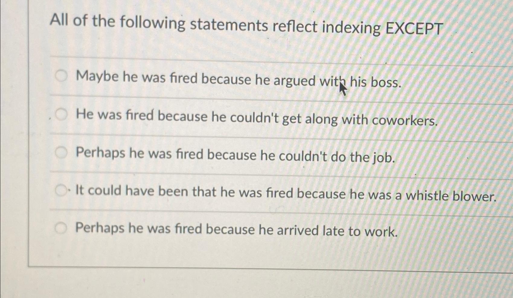 Solved All of the following statements reflect indexing | Chegg.com