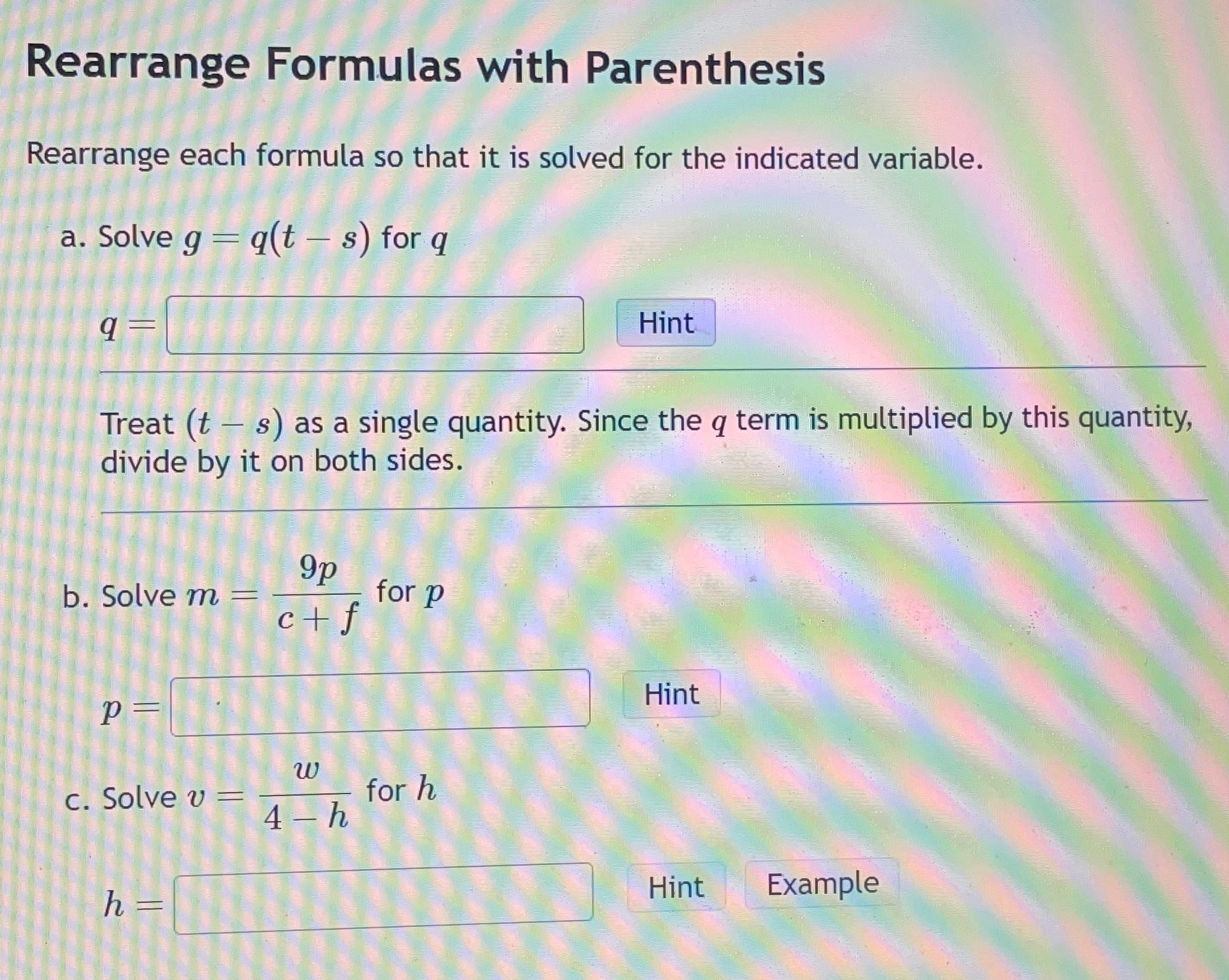 Solved Rearrange Formulas with ParenthesisRearrange each | Chegg.com