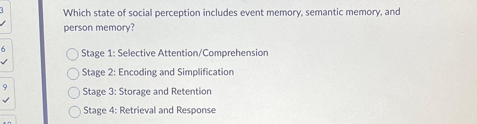 Solved Which state of social perception includes event | Chegg.com