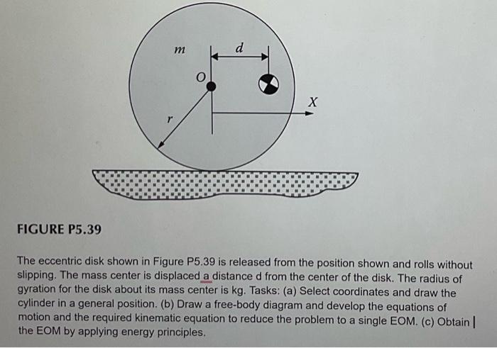 Solved The eccentric disk shown in Figure P5.39 is released | Chegg.com