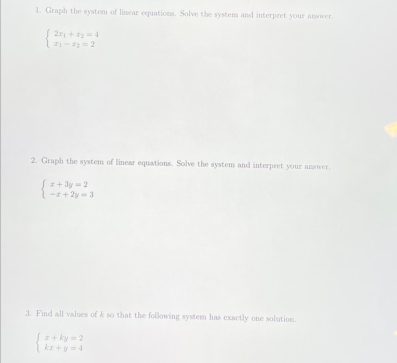 Solved Graph the system of linear equations. Solve the | Chegg.com