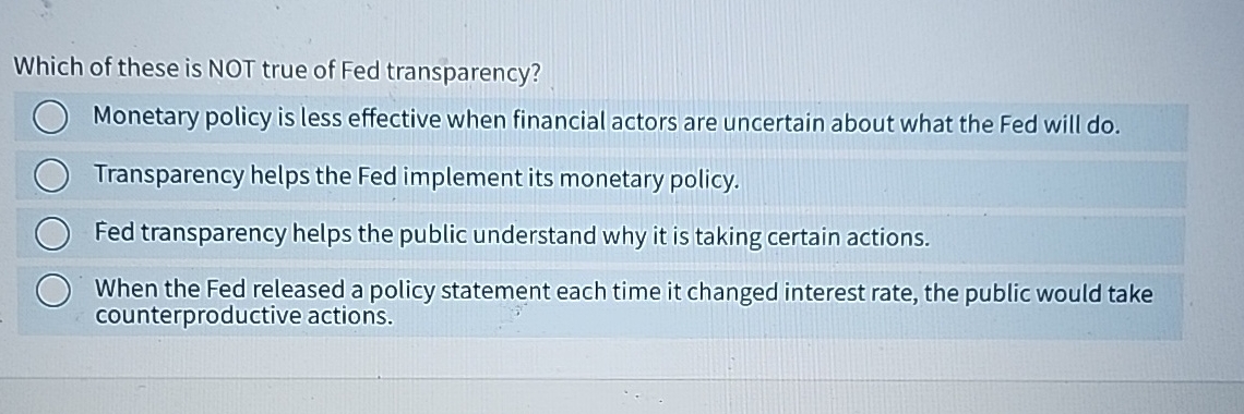 Solved Which of these is NOT true of Fed | Chegg.com