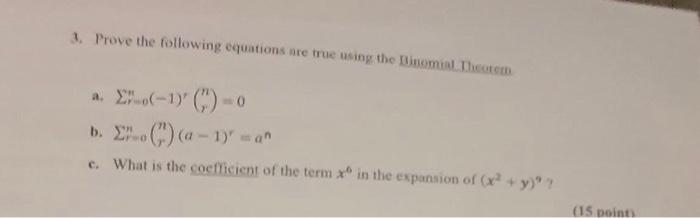 Solved 3. Prove the following equations are true using the | Chegg.com