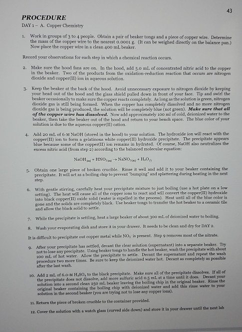 42 COPPER CHEMISTRY AND REDOX REACTIONS INTRODUCTION | Chegg.com