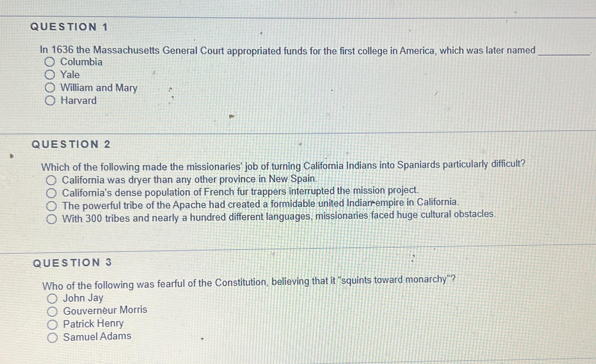 Solved QUESTION 1In 1636 ﻿the Massachusetts General Court | Chegg.com