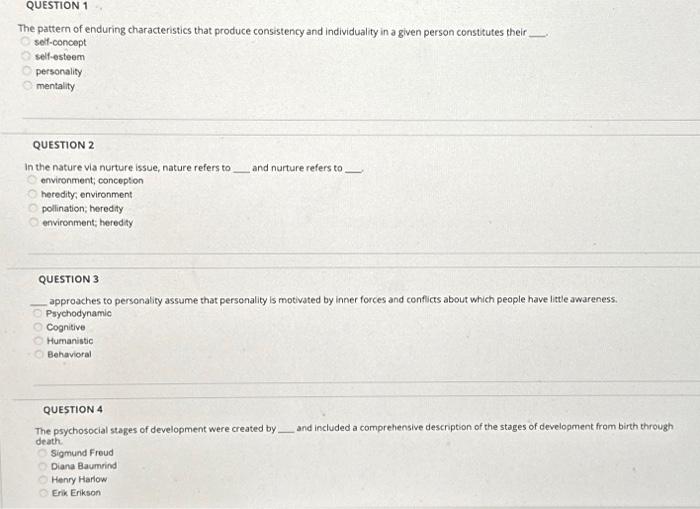Solved The pattern of enduring characteristics that produce | Chegg.com