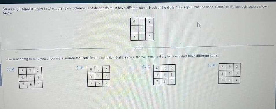 Solved An unmagic square is one in which the rows, columns, | Chegg.com