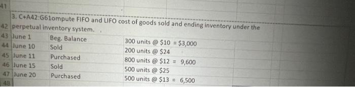 Solved 3. C+A42:G61ompute FIFO and LIFO cost of goods sold | Chegg.com