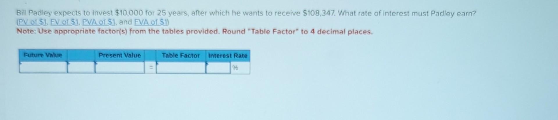 Solved Bill Padley expects to invest $10,000 for 25 years, | Chegg.com