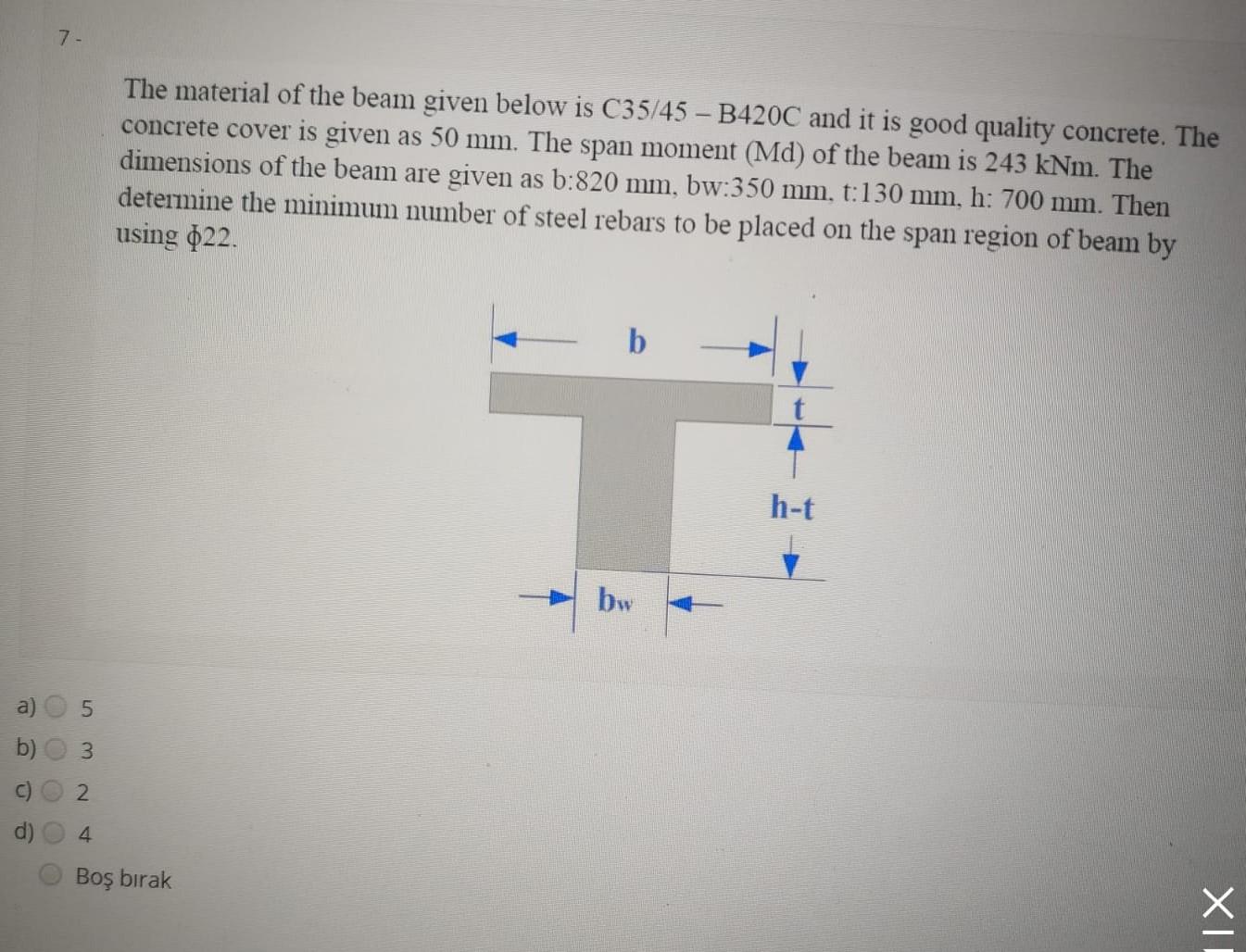 Solved 7- The material of the beam given below is C35/45 - | Chegg.com
