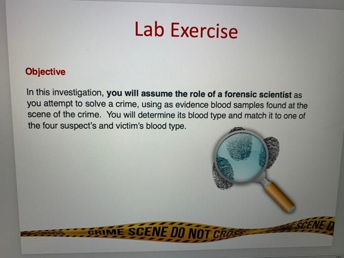 Solved Blood Type results:The crime scene:The victime:The | Chegg.com