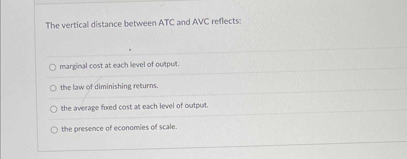 Solved The vertical distance between ATC and AVC | Chegg.com