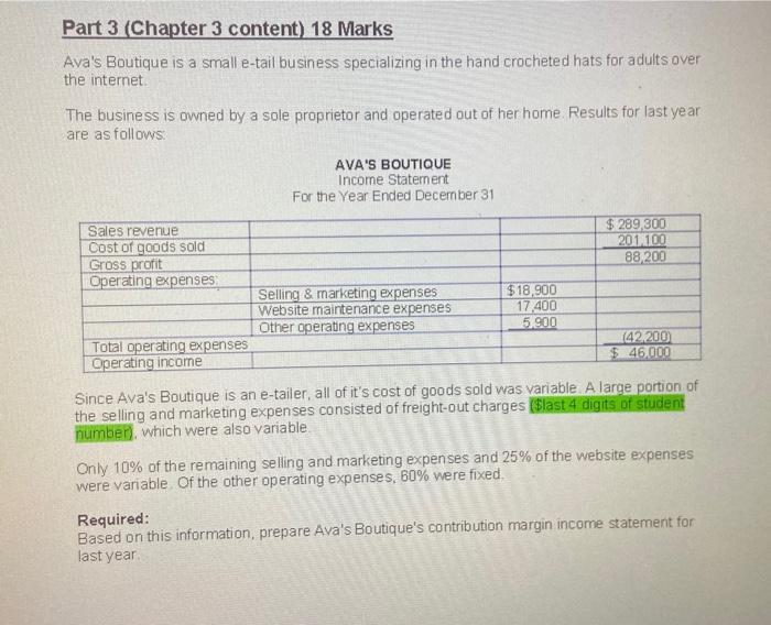 Solved Part 3 (Chapter 3 content) 18 Marks Ava's Boutique is | Chegg.com