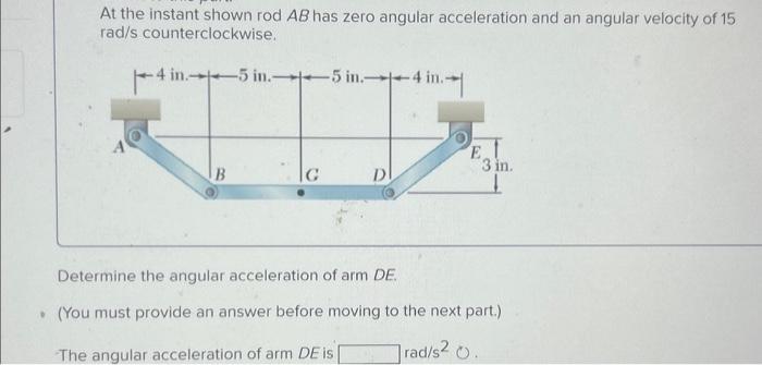 Solved At the instant shown rod AB has zero angular | Chegg.com