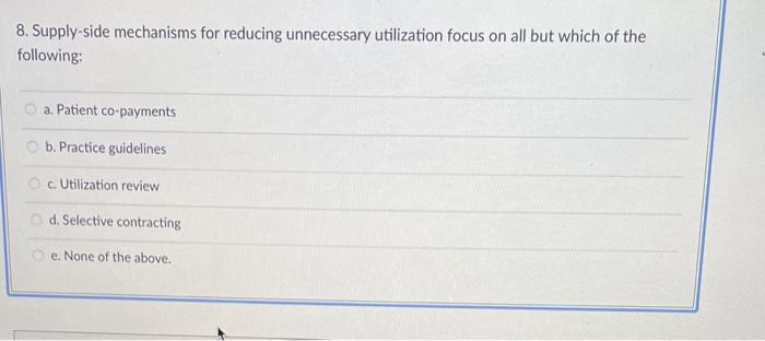 Solved 8. Supply-side mechanisms for reducing unnecessary | Chegg.com