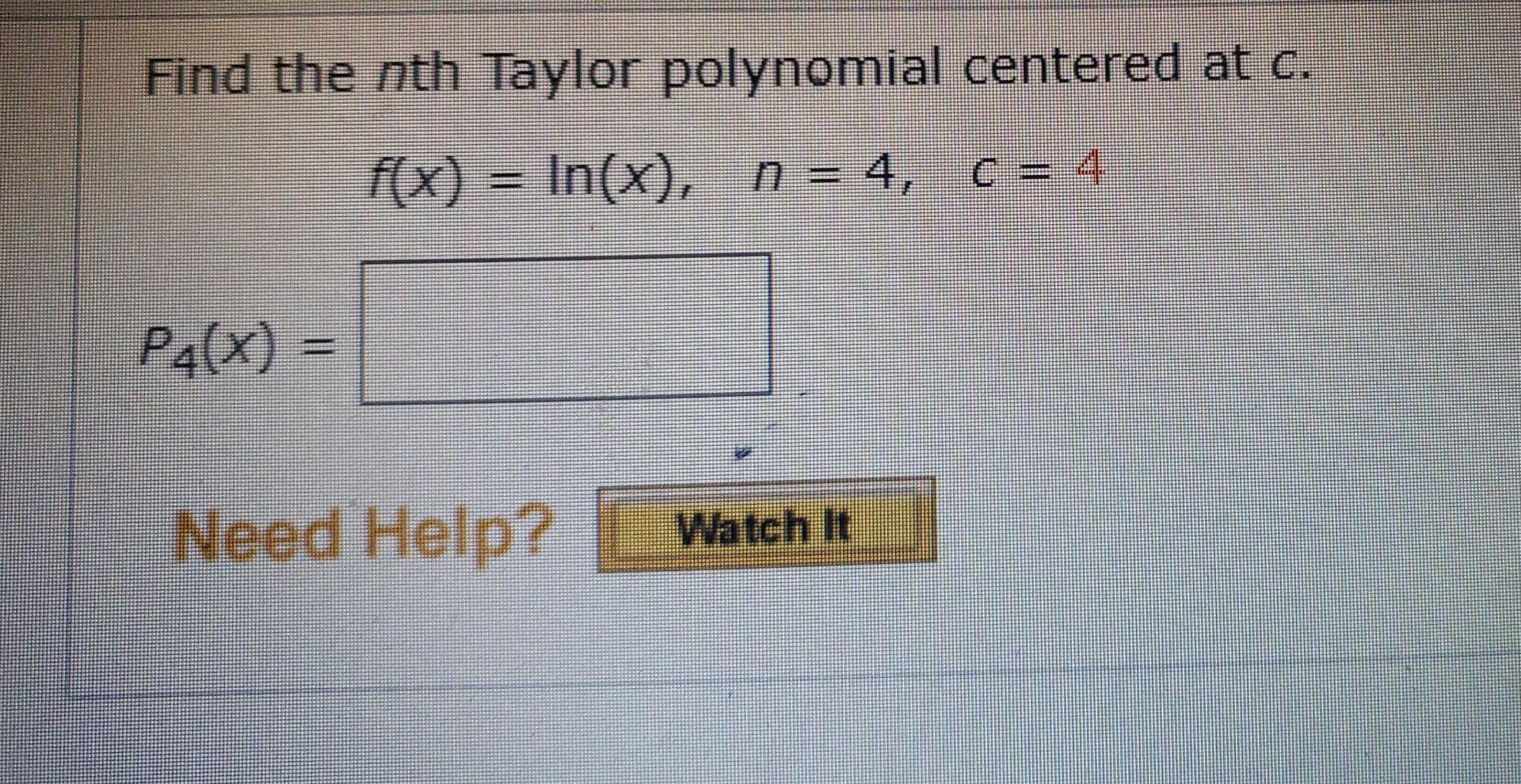 Solved Find the nth Taylor polynomial centered at c. f(x) = | Chegg.com