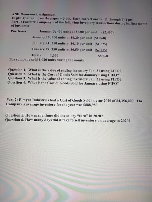 Solved A201 Homework assignment 15 pts. Your name on the | Chegg.com