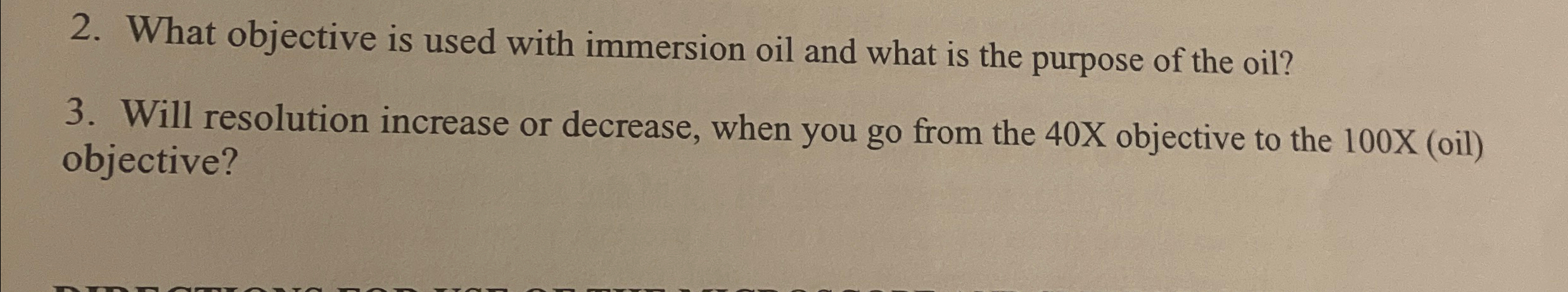 Solved What objective is used with immersion oil and what is | Chegg.com