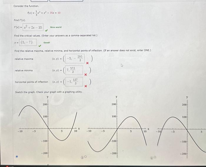 Solved Consider the function. f(x)=31x3+x2−35x+10 Find | Chegg.com