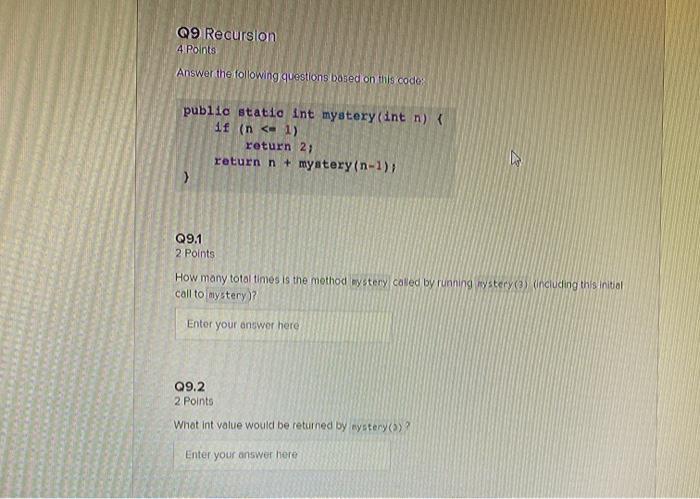 Solved Q9 Recursion 4 Points Answer the following questions | Chegg.com Solved Q9 Recursion 4 Points Answer the following questions | Chegg.com