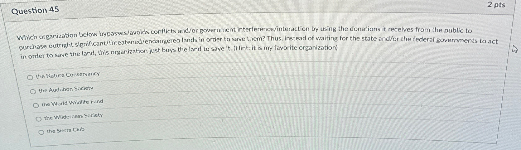 Solved Question 452 ptsWhich organization below | Chegg.com Solved Question 452 ptsWhich organization below | Chegg.com