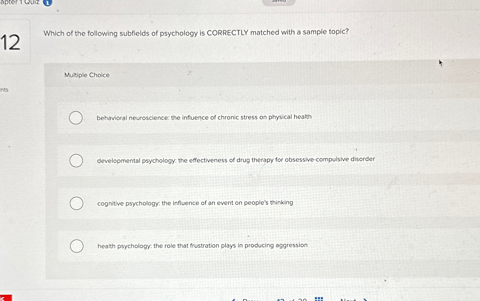 Solved Which of the following subfields of psychology is | Chegg.com