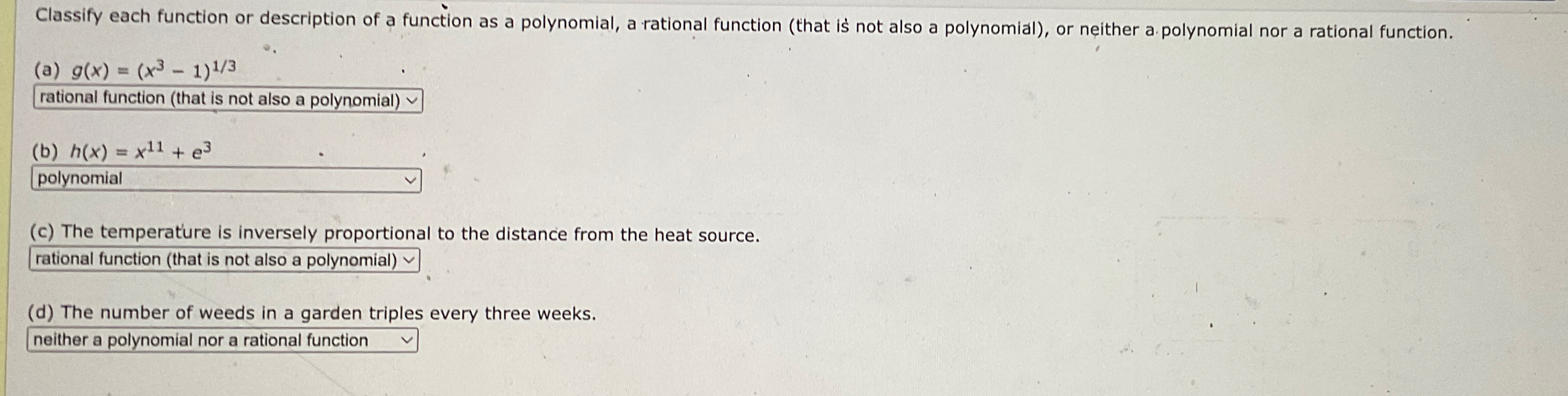 Solved Classify each function or description of a function | Chegg.com
