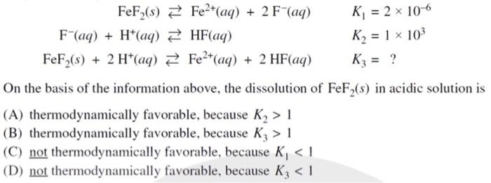 Solved FeF2(s) F−(aq)+H+(aq)FeF2(s)+2H+(aq)⇄Fe2+(aq)+2 | Chegg.com