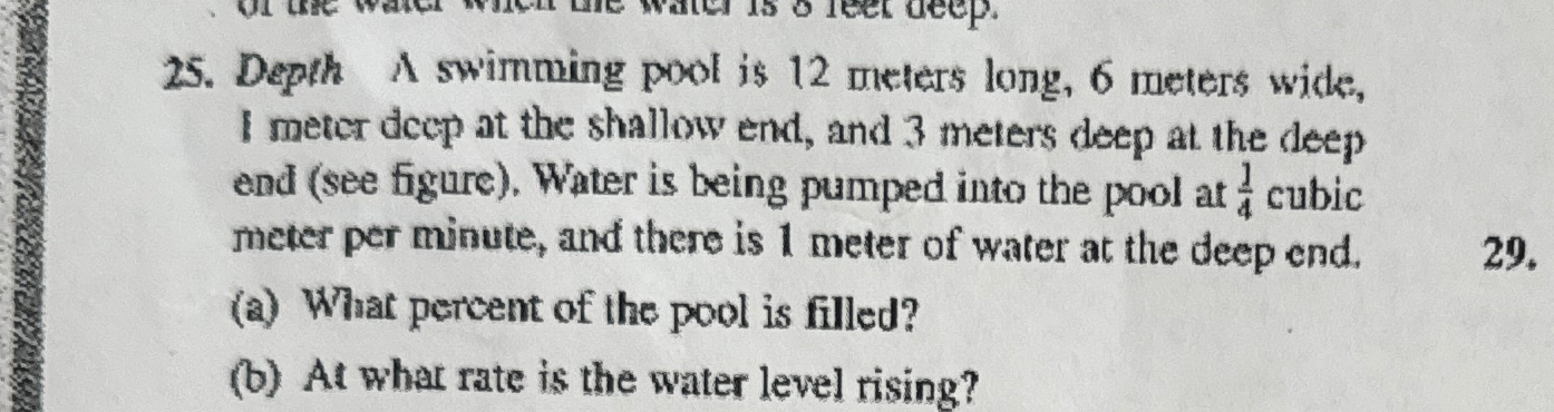 Solved Depth A swimming pool is 12 ﻿meters long, 6 ﻿meters | Chegg.com