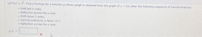 Solved Let f(x)= x^2. Find rhe formula for a function g | Chegg.com