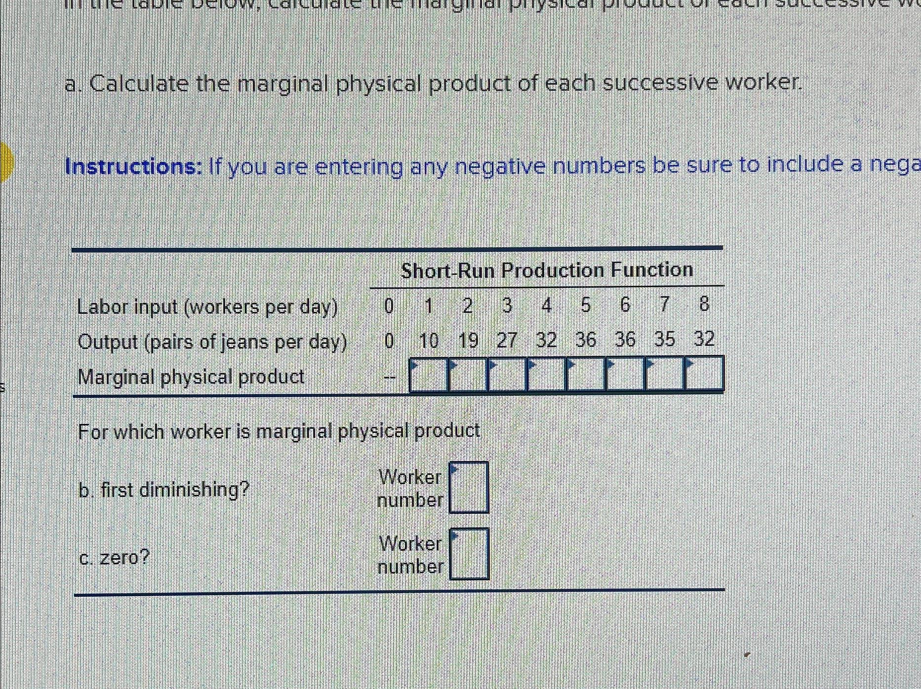 Solved a. ﻿Calculate the marginal physical product of each | Chegg.com