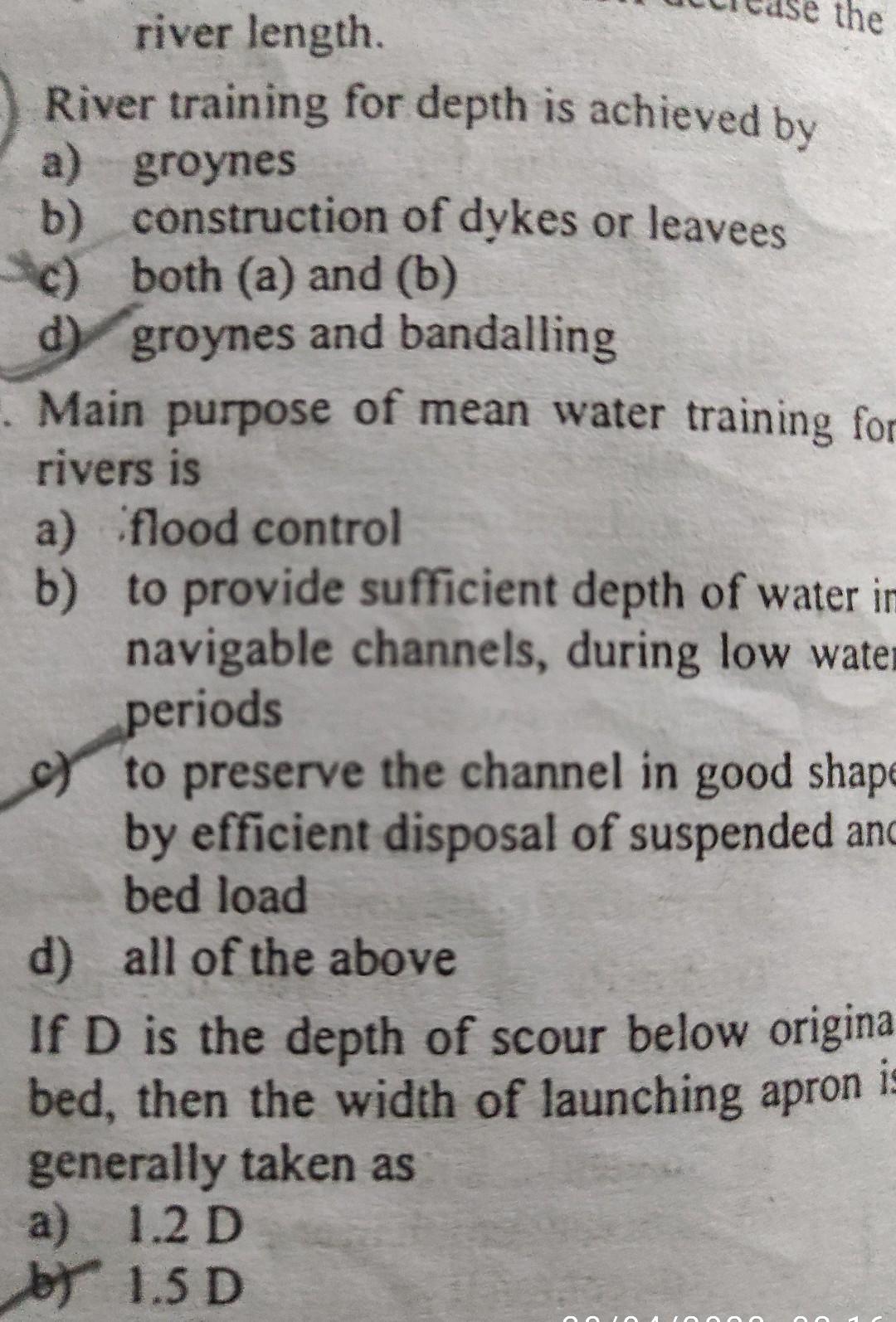 Solved river length. River training for depth is achieved by | Chegg.com