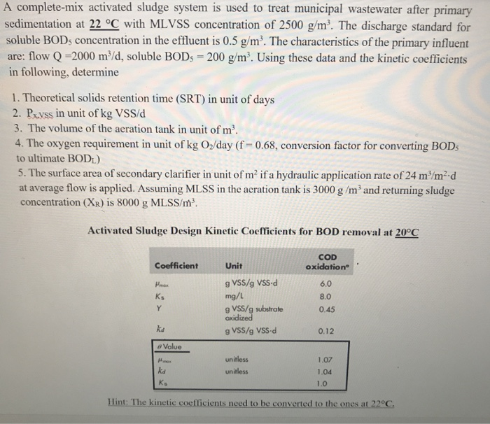 Solved A complete-mix activated sludge system is used to | Chegg.com