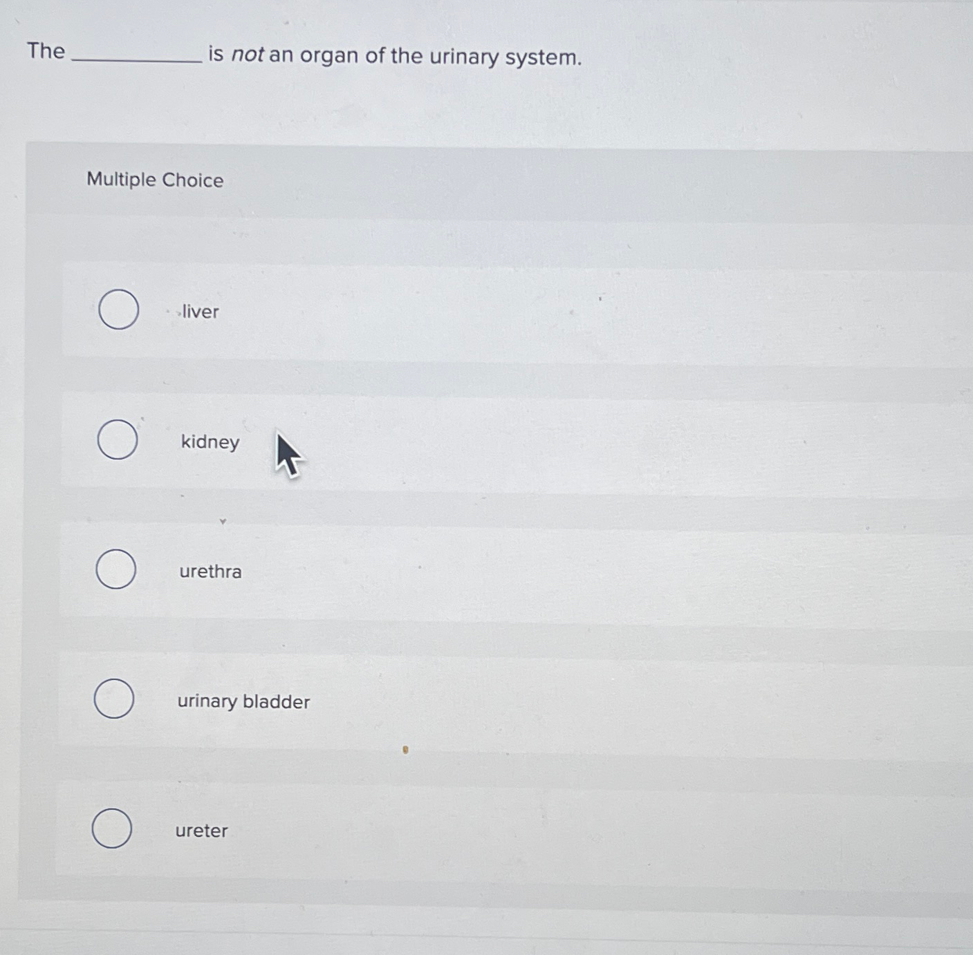Solved The is not an organ of the urinary system.Multiple | Chegg.com