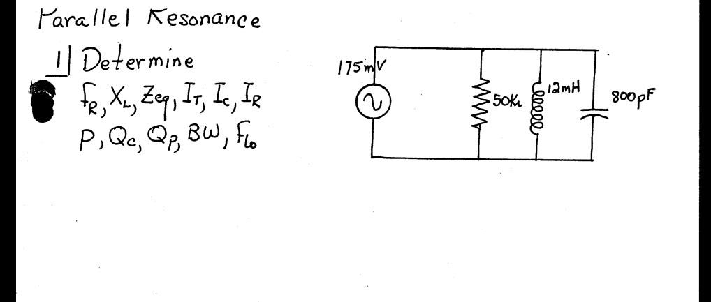 Solved 175 m/v Parallel Resonance 1 Determine FR, X., Zeq, | Chegg.com