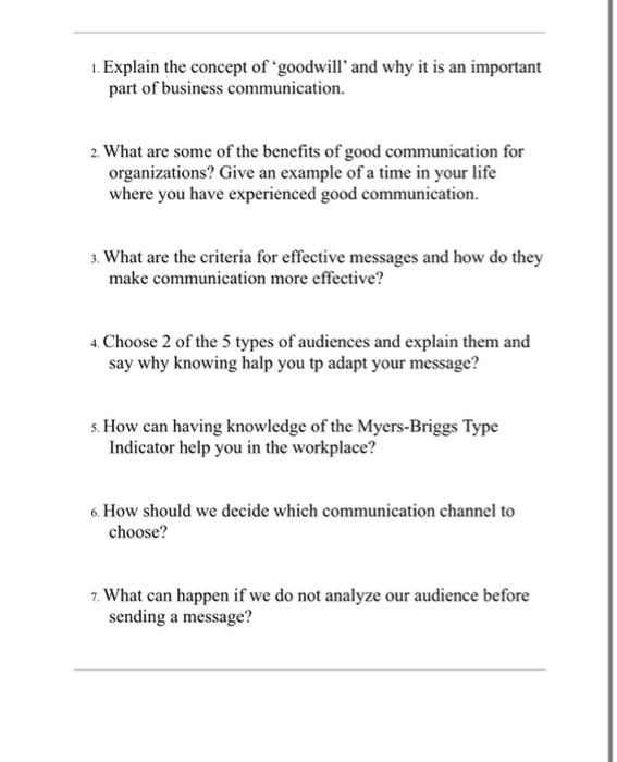 Solved 1. Explain the concept of 'goodwill' and why it is an | Chegg.com