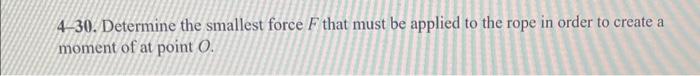 Solved 4 30 Determine The Smallest Force F That Must Be
