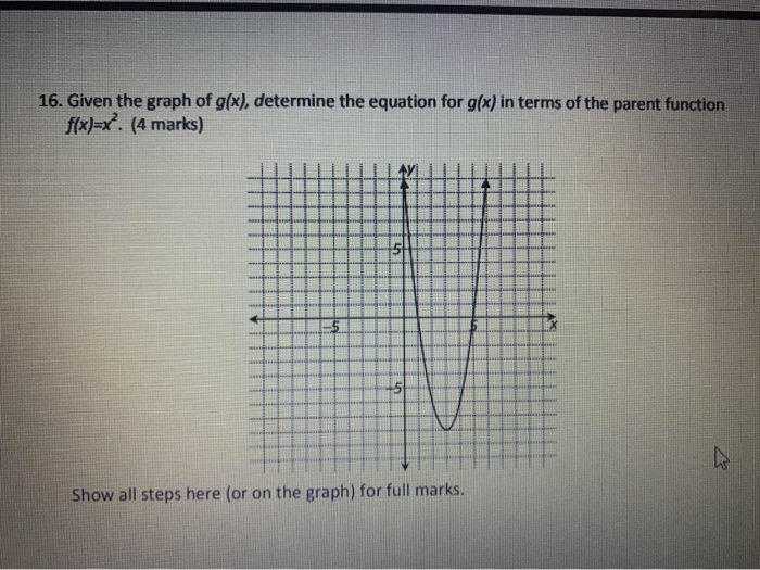 Solved 16. Given the graph of g(x), determine the equation | Chegg.com