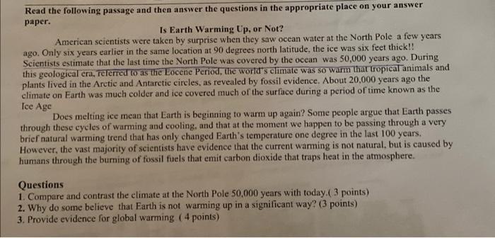 Solved Read the following passage and then answer the | Chegg.com