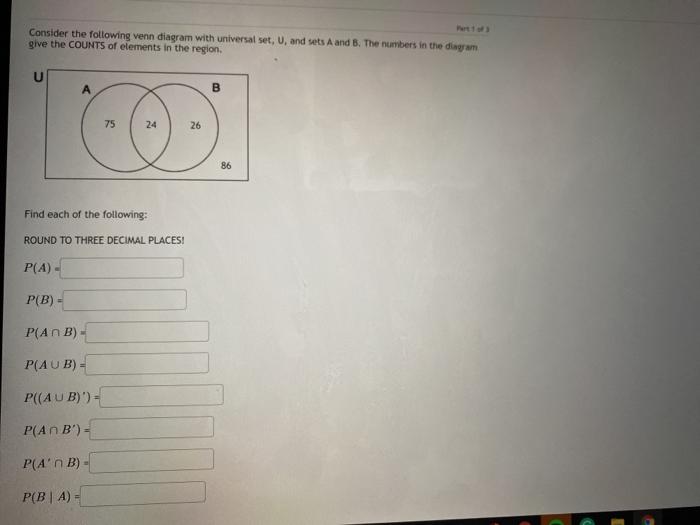 Solved Consider the following venn diagram with universal | Chegg.com