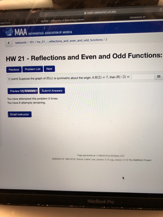 Solved math-webwork2 unl.edu Homework 21 ogle Docs MYRED | Chegg.com