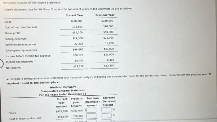 Solved Horizontal Analysis of the Income Statement Income | Chegg.com