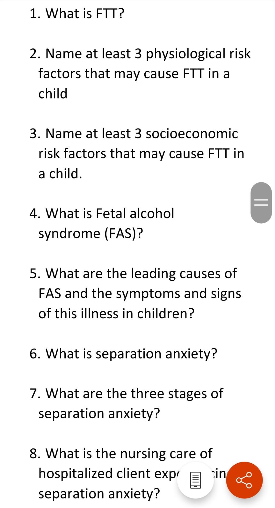 Solved 1. What is FTT? 2. Name at least 3 physiological risk | Chegg.com
