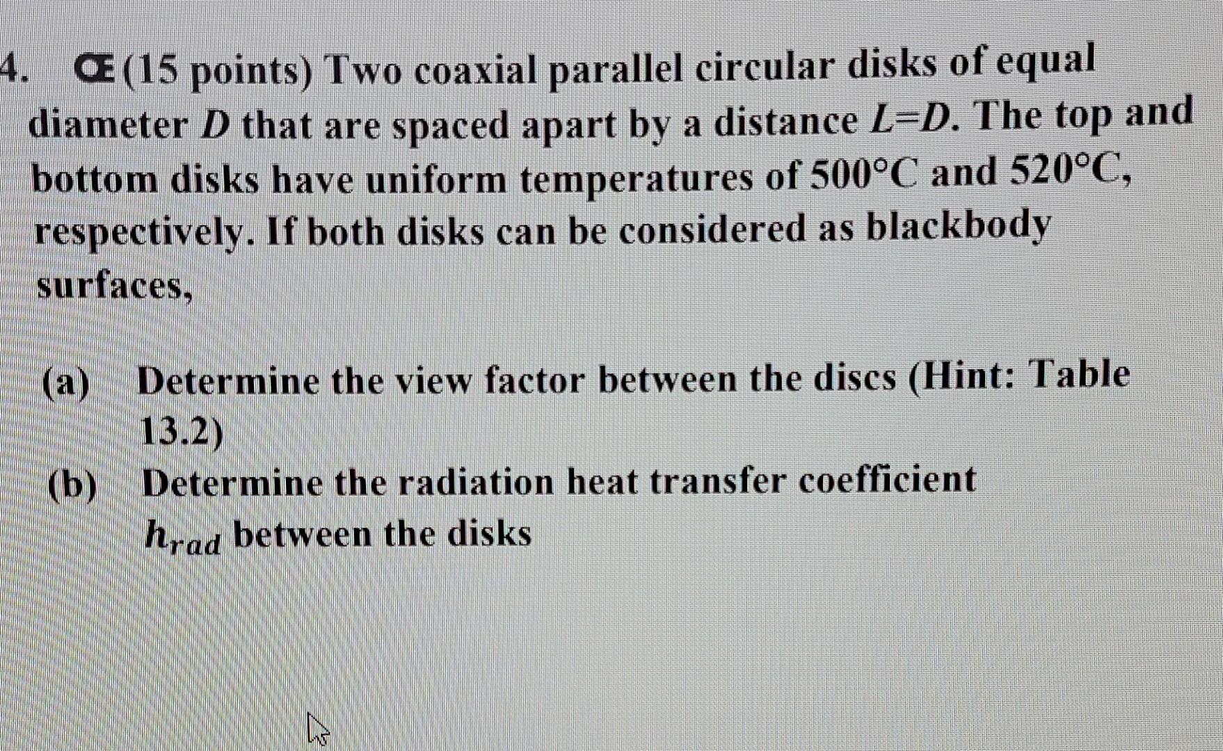 Solved 4. &(15 points) Two coaxial parallel circular disks | Chegg.com
