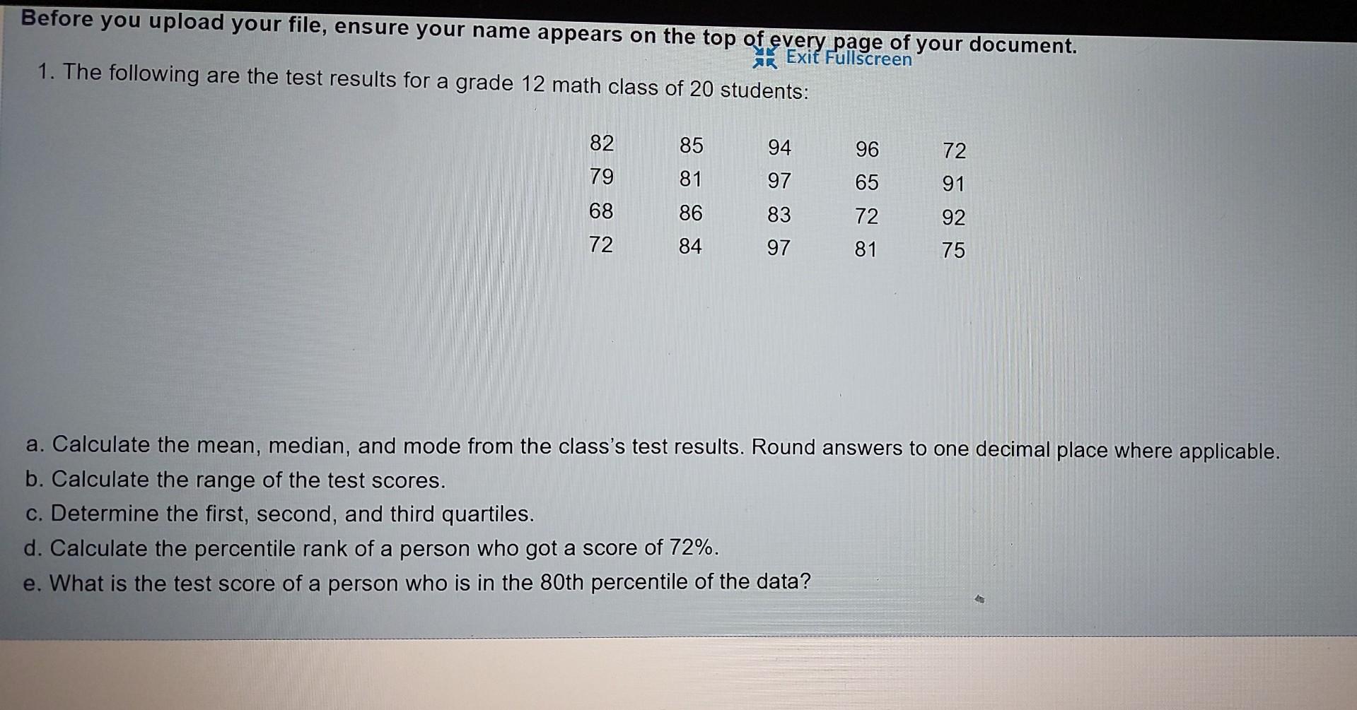 Solved 1. The following are the test results for a grade 12 | Chegg.com