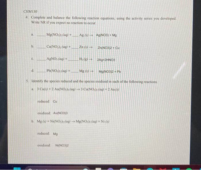 Solved СНМІЗО 4. Complete and balance the following reaction | Chegg.com