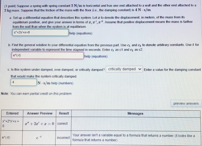 Solved 1 Point Suppose A Spring With Spring Constant 2 N M