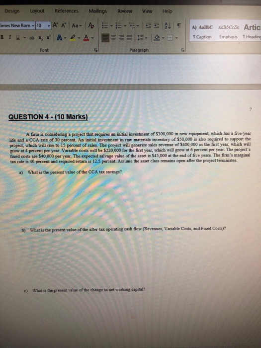 Solved Design Layout References Mailings Review View Help | Chegg.com